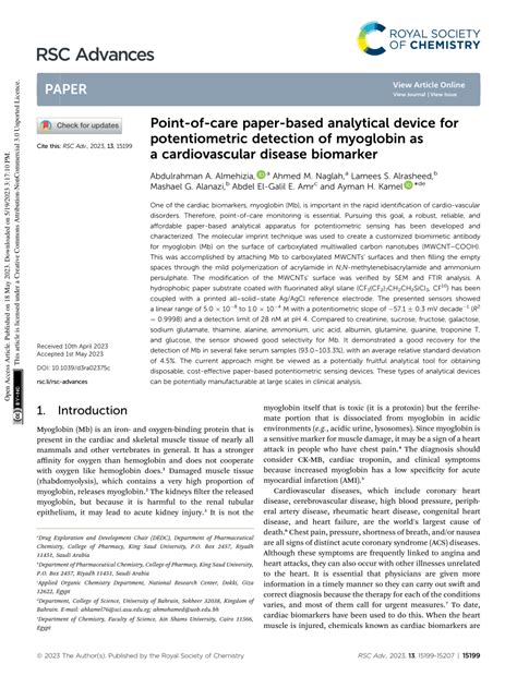 Pdf Point Of Care Paper Based Analytical Device For Potentiometric Detection Of Myoglobin As A