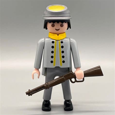 Playmobil Confederate Army Soldier Us Civil War Black Hair Grey Uniform