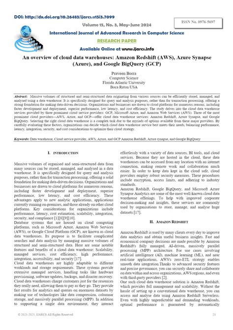 Pdf An Overview Of Cloud Data Warehouses Amazon Redshift Aws Azure Synapse Azure And