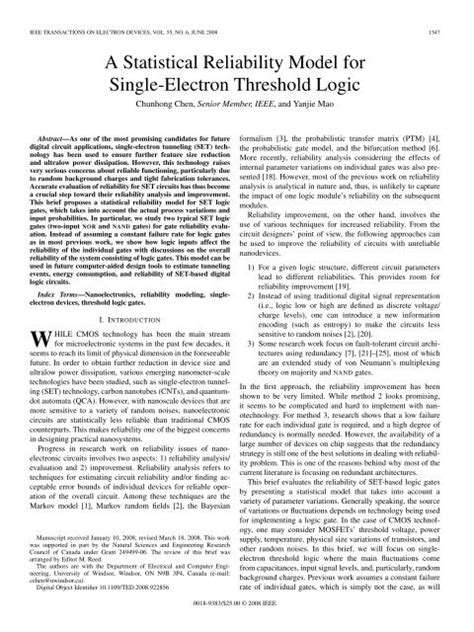 A Statistical Reliability Model For Single Electron Ieee Xplore