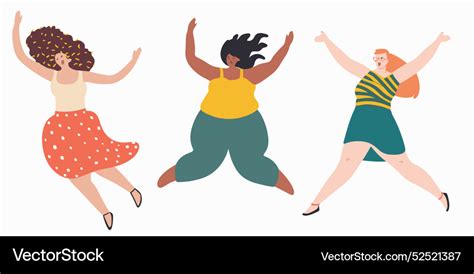 Three Women Dancing Joyfully Diverse Body Types Vector Image