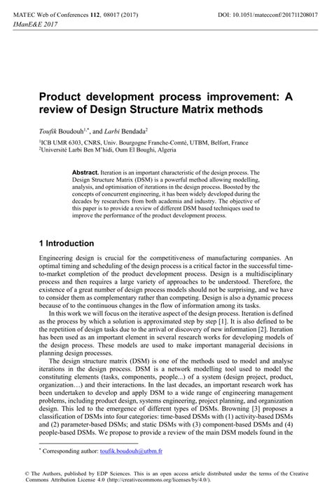 Pdf Product Development Process Improvement A Review Of Design Structure Matrix Methods