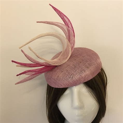 Candy Floss Pink Simamay Button Headpiece With Rolled Sinamay Shapes In Three Shades Of Pink