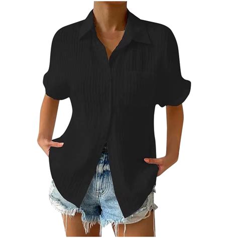 Besolor Womens Plus Size Button Down Shirts Collared Short Sleeve
