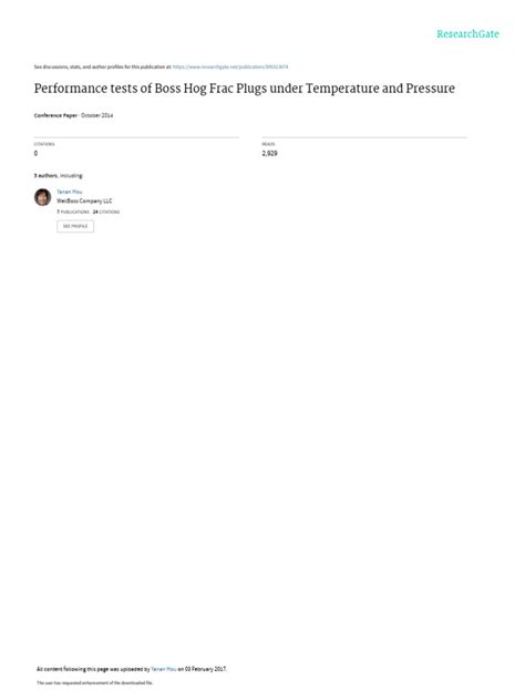 Performance Tests Of Boss Hog Frac Plugs Under Temperature And Pressure