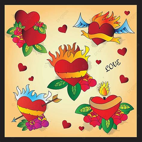 Heart Tattoo Design Set Tradition Clip Art Vector Template Download On