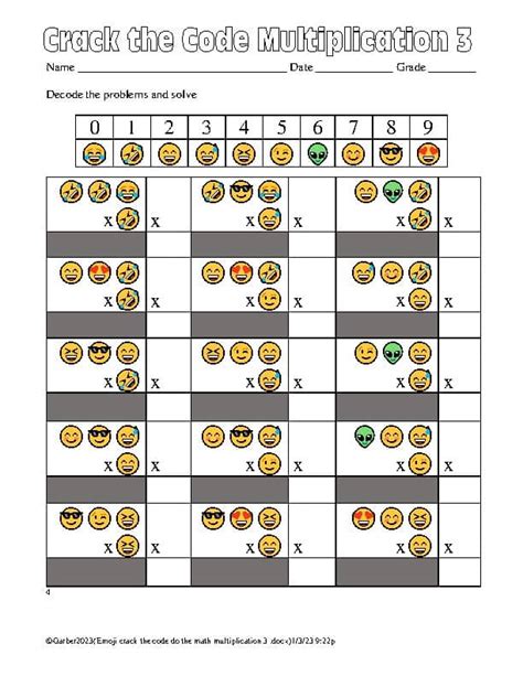 1 X 3 Digit Secret Emoji Code Multiplication 3 78 Unique Pages Easy To
