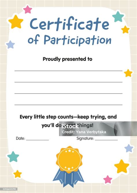 대회 워크샵에 어린이를 위한 참가 증명서 어린이 졸업장 학교 유치원 유치원 여름 캠프에서 템플릿 감사 증명서 수료증 수료 증명서 0명에 대한 스톡 벡터 아트 및 기타 이미지