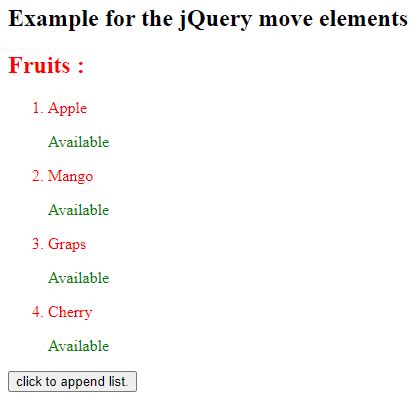 Jquery Move Element Working Of The Jquery Move Element Method