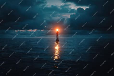 A Solitary Lighthouse Illuminates The Dark Ocean Under A Sky Heavy With