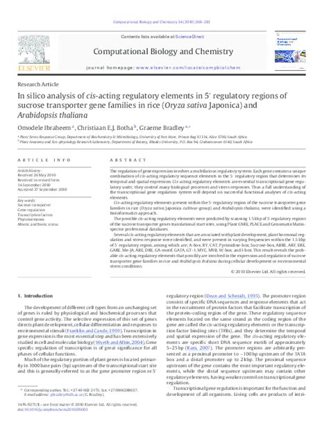 Pdf In Silico Analysis Of Cis Acting Regulatory Elements In 5 Regulatory Regions Of Sucrose