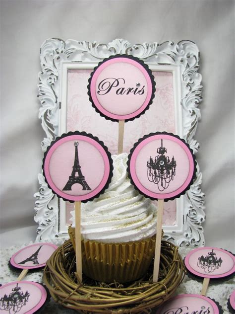 Paris Cupcake Toppers Bridal Shower Favors Birthday Party French