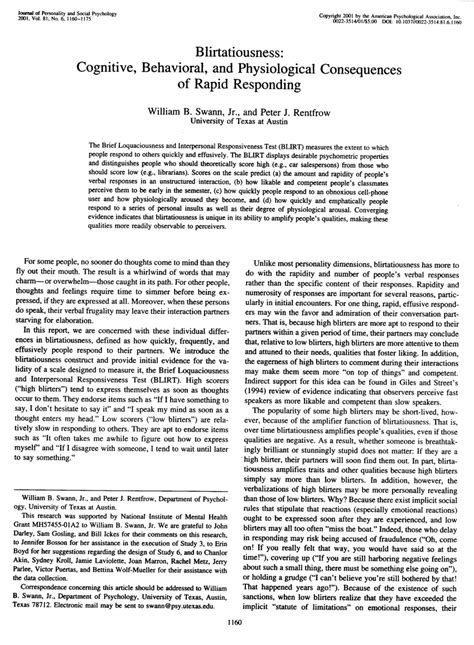 Pdf Blirtatiousness Cognitive Behavioral And Physiological