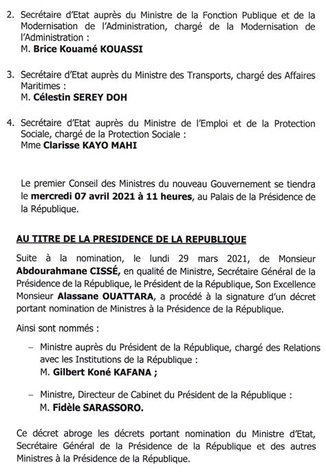 Communiqué De La Présidence De La République