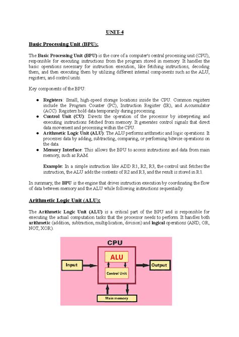 Unit 4 Notes Understanding Basic Processing Units Coa Unit 4 Studocu