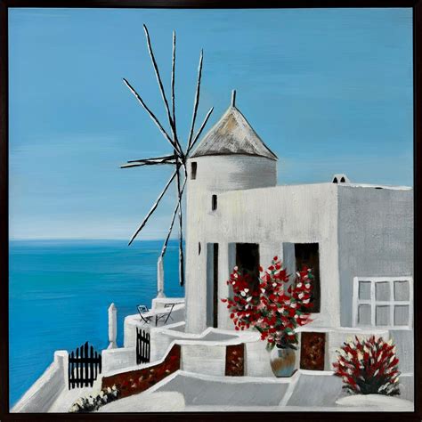 Greek House Oil Painting With Frame Vintage Artistic