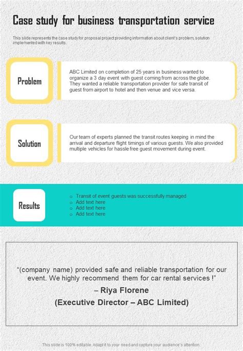 Case Study For Business Transportation Service One Pager Sample Example