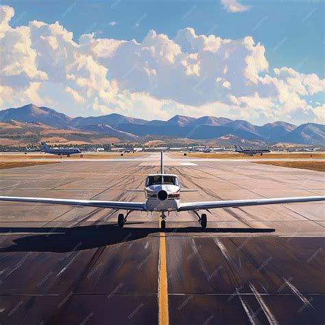 A Small Aircraft Taxiing On A Runway With Other Planes And General Aviation Infrastructure