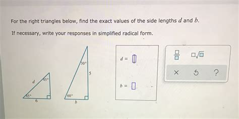 [solved] for the right triangles below find the exact values of the side course hero