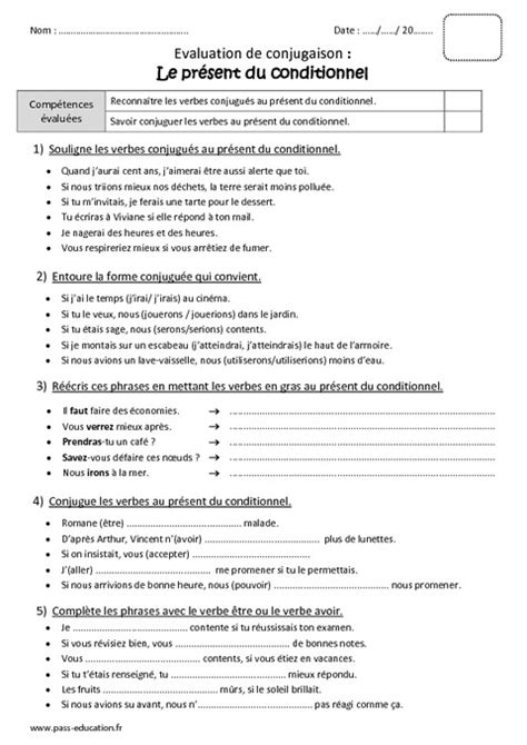 Présent du conditionnel Cm2 Bilan à imprimer Pass Education