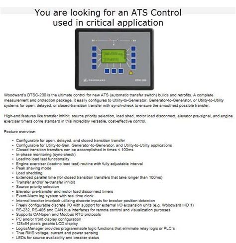 Clemens Grosskinsky On Linkedin Woodward Dtsc 200 Is Wellknown Automatic Transfer Switch