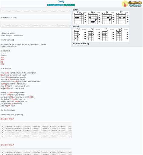 Chord Candy Tab Song Lyric Sheet Guitar Ukulele Chords Vip
