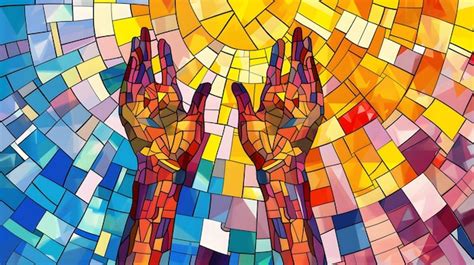 Premium Photo Stained Glass Window Depicts Prayer Hands In Colorful