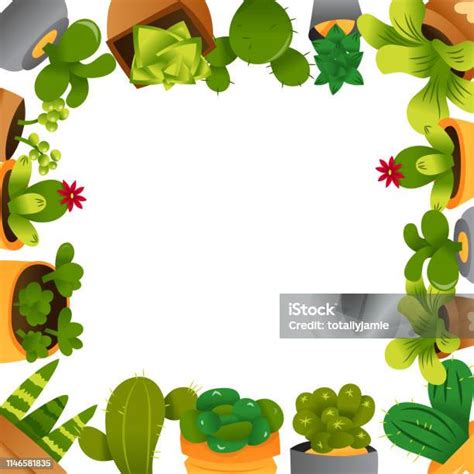 만화 Cact 사용 다 육 식물 복사 공간 프레임 배경 0명에 대한 스톡 벡터 아트 및 기타 이미지 0명 가시 귀여운