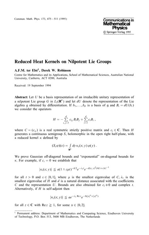 Pdf Reduced Heat Kernels On Nilpotent Lie Groups