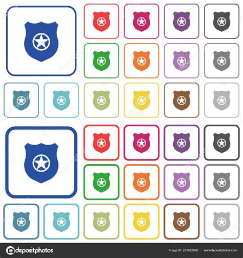 Police Badge Color Flat Icons Rounded Square Frames Thin Thick Stock
