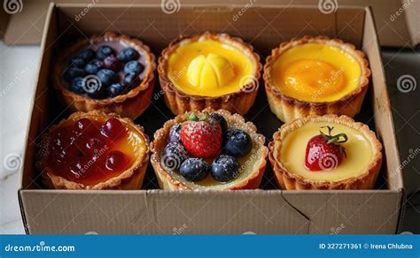 Fruit Tarts Standing On Gradient White Pink Background Wide Panoramic