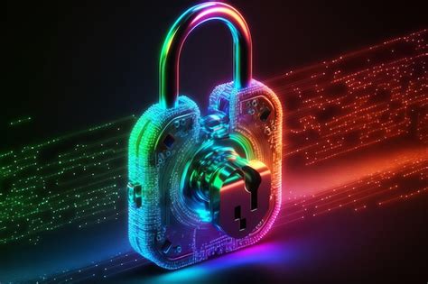 Premium Photo Abstract Holographic Neon Padlock Cyber Security Symbol Technology Network Data