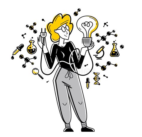 Scientist Discovering Science Theory And Making Experiments Vector Outline Illustration