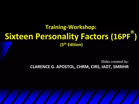 Sixteen Personality Factor Questionnaire 5th Edition Training Module Pdf