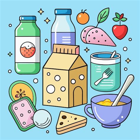 Colorful Breakfast Items Illustrated Food And Drink Collection Premium Ai Generated Vector