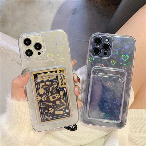 Laser Aurora Love Heart Card Holder Case For Iphone 14 13 11 12 Pro Ma