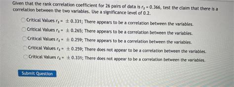 Solved Given That The Rank Correlation Coefficient For 26 Chegg Com