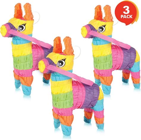 Artcreativity Mini Piñatas Burro Juego De 3 Coloridas Decoraciones