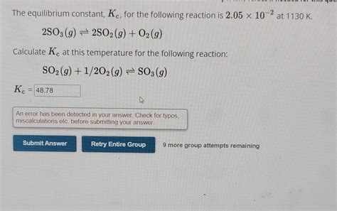 Solved The Equilibrium Constant Kc For The Following