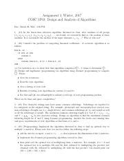 A Assignment Winter Cosc P Design And Analysis Of