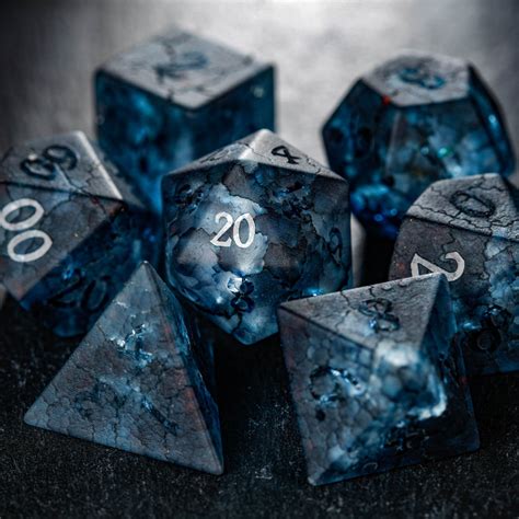 Raised Dark Blue Lightning Glass Cracked Glass Dnd Dice Set Etsy Uk