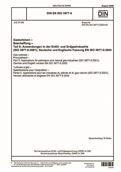 DIN EN ISO 3977-5:2008 DE - Gasturbinen - Beschaffung - Teil 5 ...
