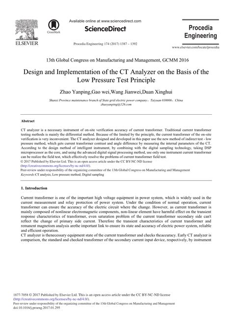 PDF Design And Implementation Of The CT Analyzer On The Basis Of The Low Pressure Test Principle