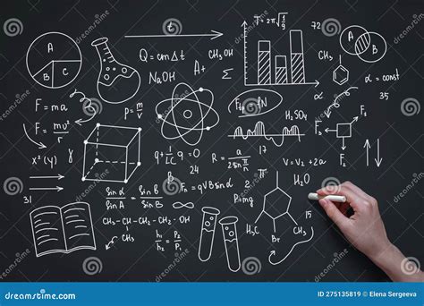 Blackboard With Hand Written Scientific Formulas And Math Calculations Science And Education