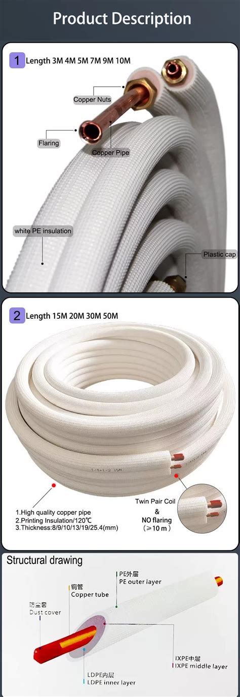 Air Conditioner Line Set 50 Ft Copper Pipes For Split Insulated Coil