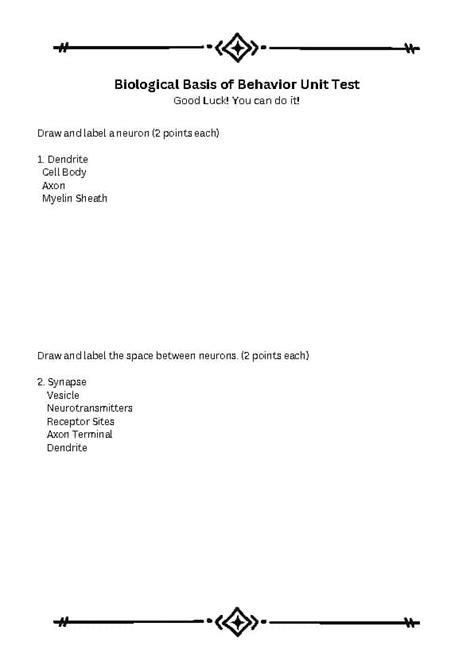 Biological Basis For Behavior Unit Test By Gguarcello Tpt