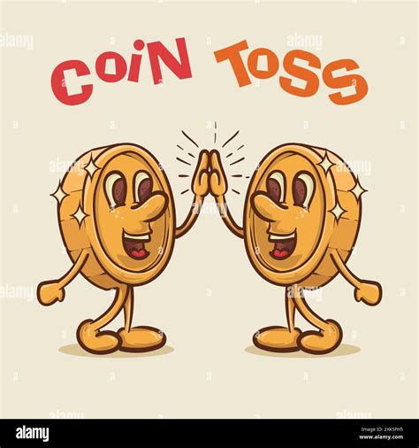 Coin Toss Concept Shine Coin Mascot With Face Toss Each Otherconceptvintage Style Money Mascot