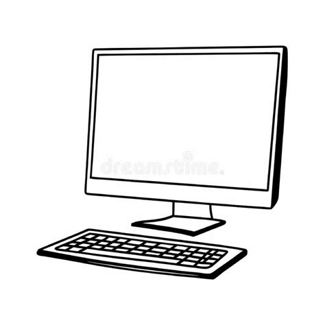 Computer Monitor With Keyboard Outline Icon Vector Design Stock Illustration Illustration Of
