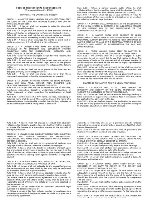 Code Of Professional Responsibility Pdf Pdf Lawyer Practice Of Law