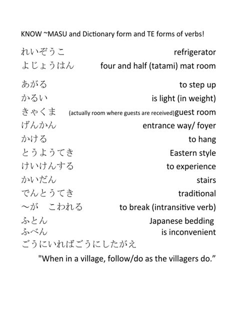 Know Masu And Dictionary Form And Te Forms Of Verbs Actually Room